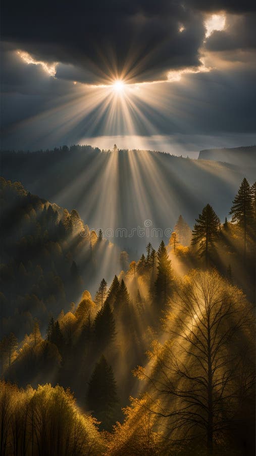 Majestic Sun Rays through Clouds Illustration Artificial Intelligence ...