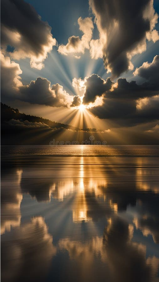 Majestic Sun Rays through Clouds Illustration Artificial Intelligence ...