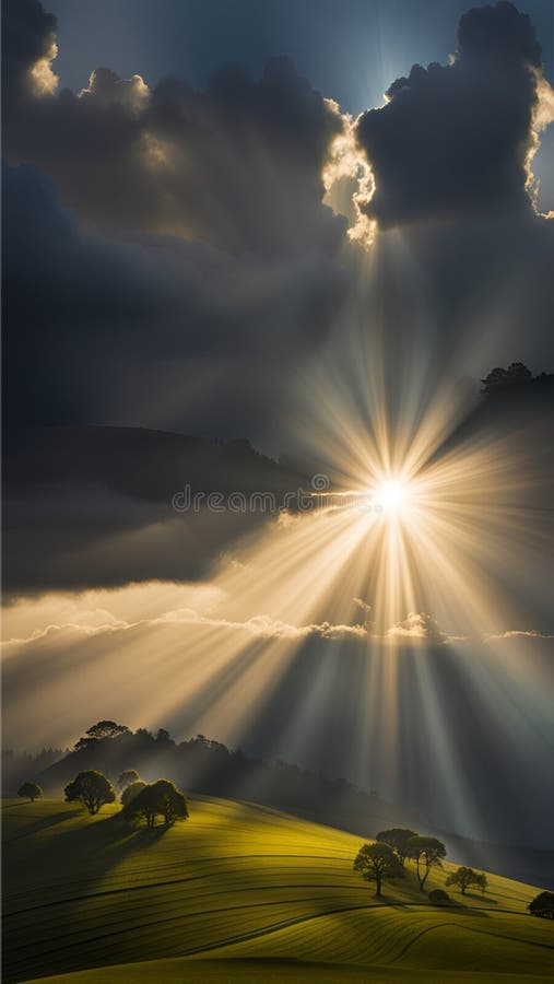 Majestic Sun Rays through Clouds Illustration Artificial Intelligence ...