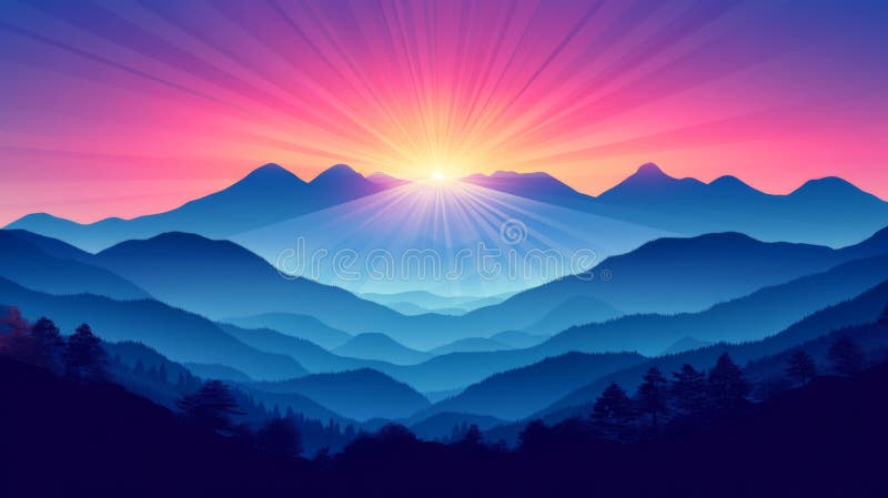Majestic Sunrise Over Rolling Blue Mountains Stock Illustration ...