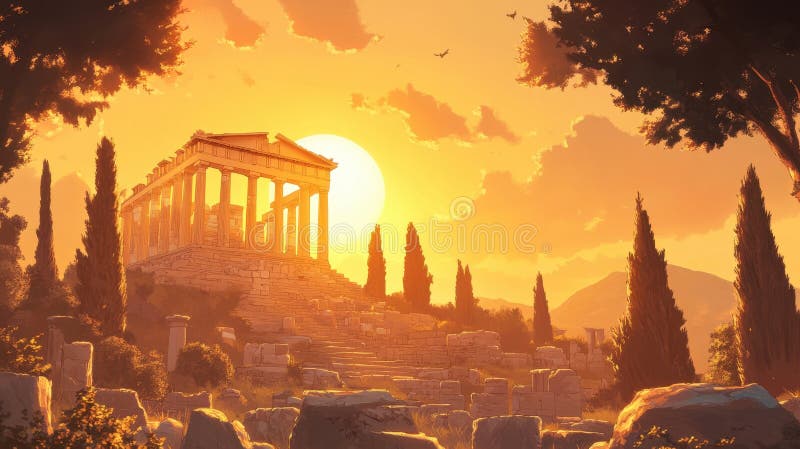 Majestic Sunset at Ancient Greek Temple Ruins Stock Photo - Image of ...