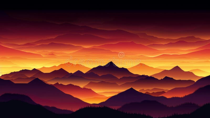 Majestic Sunset Over Layered Mountain Silhouettes Stock Photo - Image ...