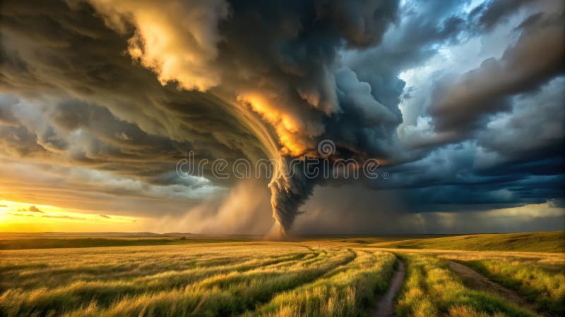 A Majestic Sunset Over a Rolling Landscape, Dominated by a Powerful ...