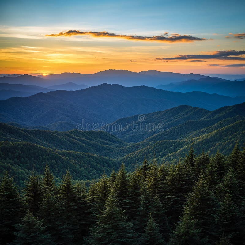 Majestic Sunset Over Rolling Mountain Ranges High Quality Image Stock ...