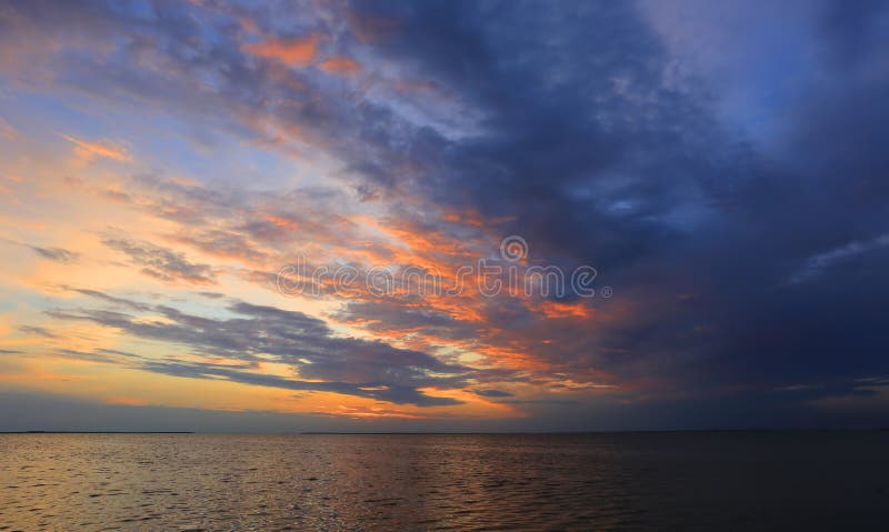 Majestic sunset sky on sea stock image. Image of cloud - 187880479