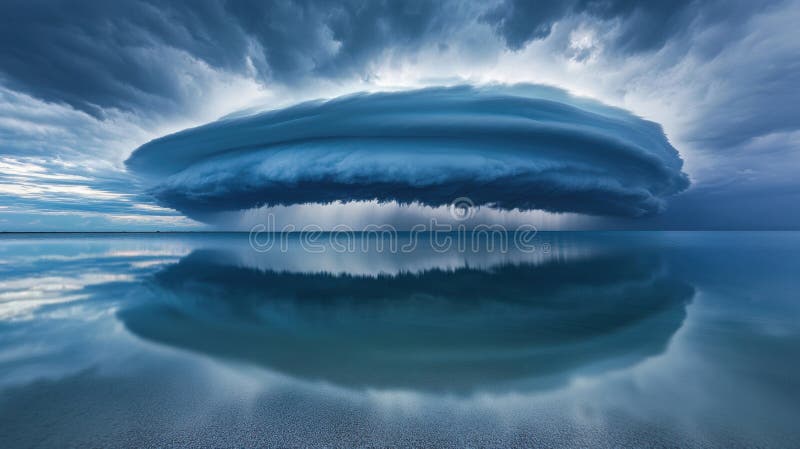 Majestic Supercell Thunderstorm Over Calm Lake Reflecting Dramatic Sky ...