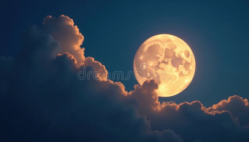 Majestic Supermoon Partially Obscured by Fluffy Clouds; Ample Copy Space , Lunar, Art Stock ...