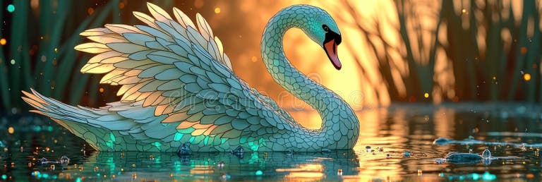 Majestic Swan on Tranquil Water at Sunset with Glowing Feathers and ...