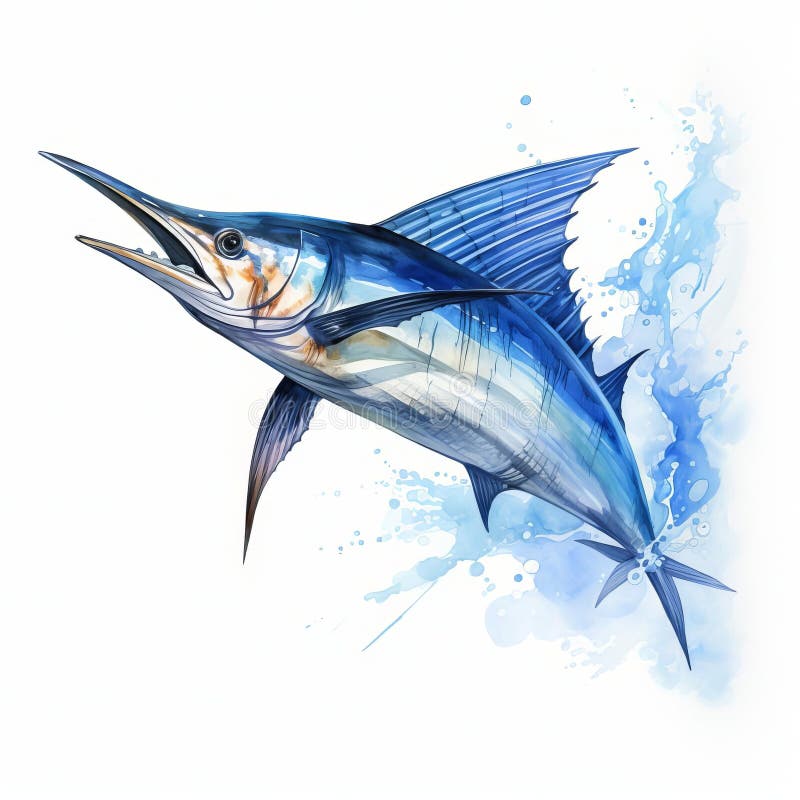 Hyper-realistic Watercolor Painting of Swordfish on White Background ...