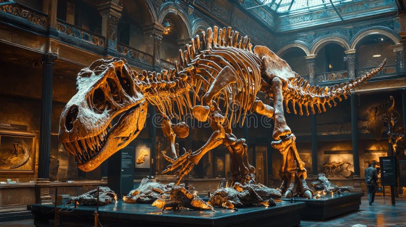 Majestic T-rex Dinosaur Skeleton Displayed in Grand Museum Hall Under ...