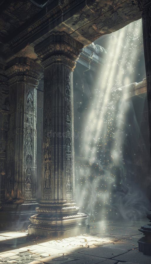 Majestic Temple Interior Capturing Stoic Wisdom with Dramatic Light and ...