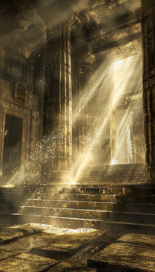 Majestic Temple Interior Filled with Light, Dust Particles, and ...