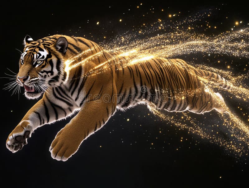 A Majestic Tiger Captured Mid-leap, Soaring through the Air with an ...