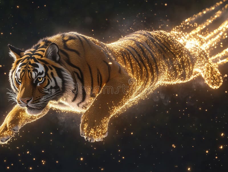 A Majestic Tiger Captured Mid-leap, Soaring through the Air with an ...