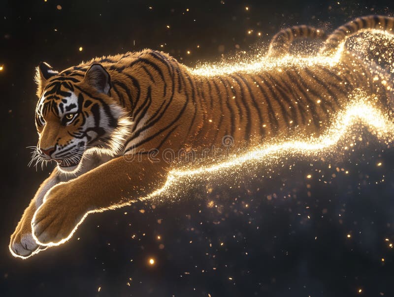 A Majestic Tiger Captured Mid-leap, Soaring through the Air with an ...