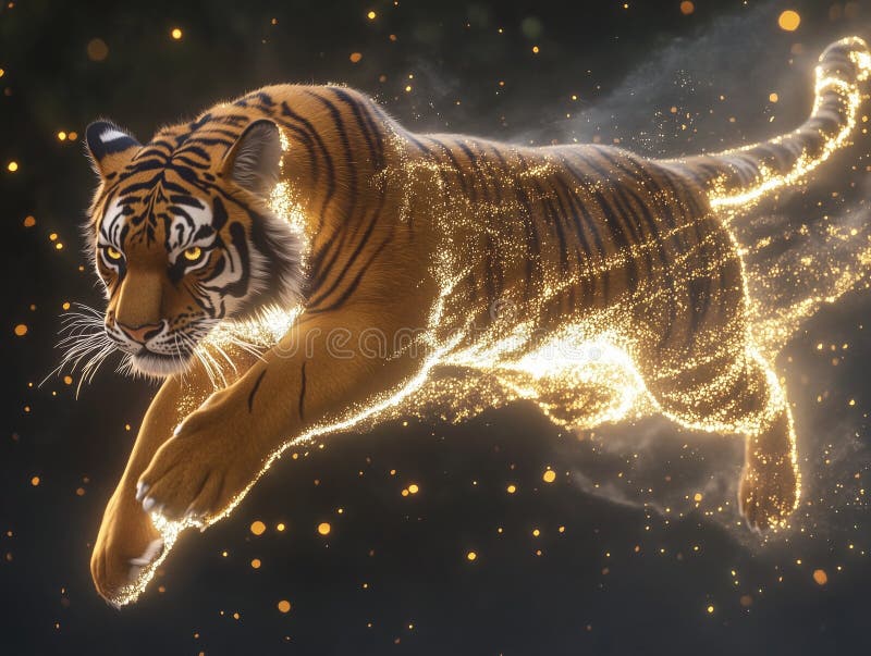 A Majestic Tiger Captured Mid-leap, Soaring through the Air with an ...