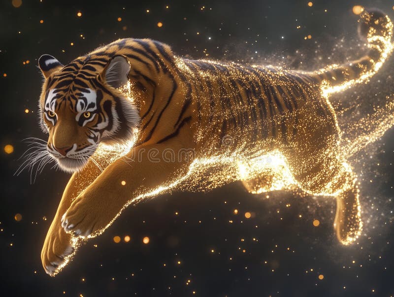 A Majestic Tiger Captured Mid-leap, Soaring through the Air with an ...