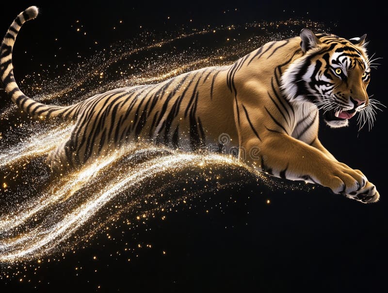 A Majestic Tiger Captured Mid-leap, Soaring through the Air with an ...