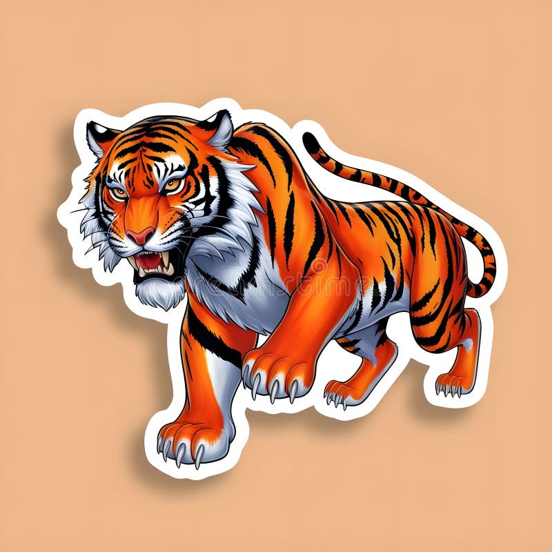 Majestic Tiger 3D Sticker Design Stock Illustration - Illustration of ...