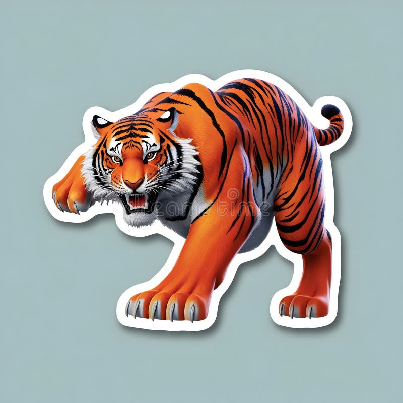 Majestic Tiger 3D Sticker Design Stock Illustration - Illustration of ...