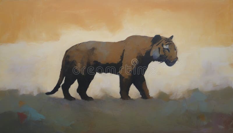 Majestic Tiger at Dawn Silhouette in Mist Stock Illustration ...