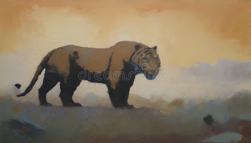Majestic Tiger at Dawn Silhouette in Mist Stock Illustration ...
