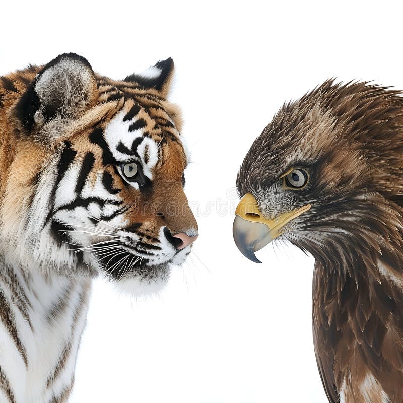 Majestic Tiger and Eagle Face Off Wild Animals Confrontation Close Up ...