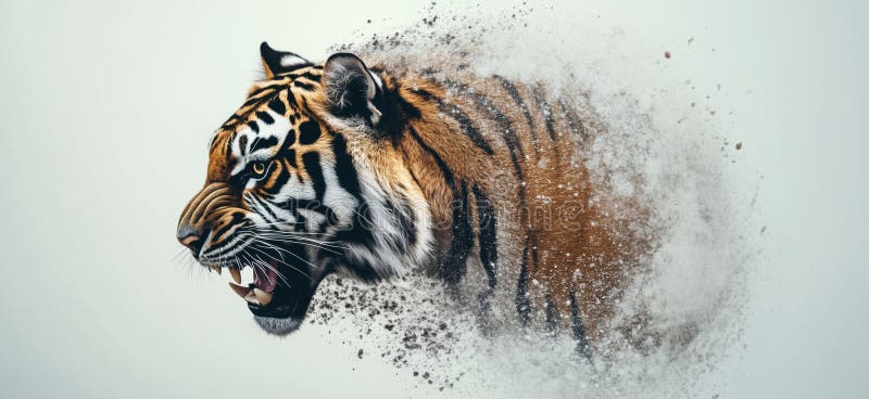 Majestic Tiger Emerging from a Cloud of Dust in Dynamic Motion Stock ...