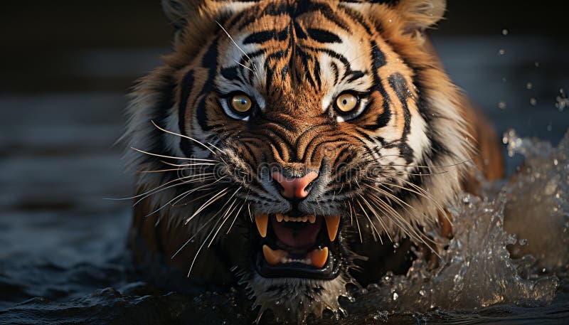 Majestic Tiger, Fierce and Wild, Staring into the Camera Generated by ...
