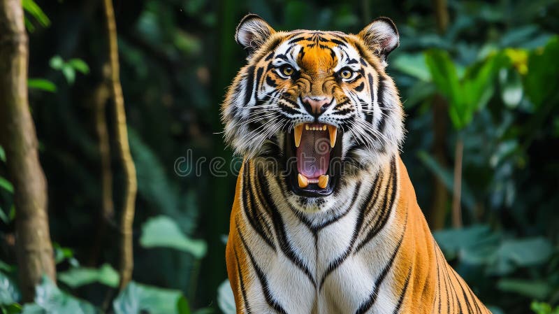 A Majestic Tiger with Its Mouth Open Wide in a Roaring Display Stock ...