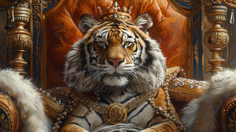 Majestic Tiger King on a Throne - Generative Ai Stock Illustration ...