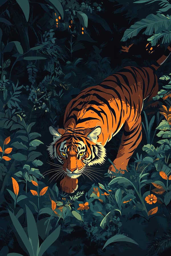 A Majestic Tiger Prowling through Dense, Vibrant Foliage Stock ...