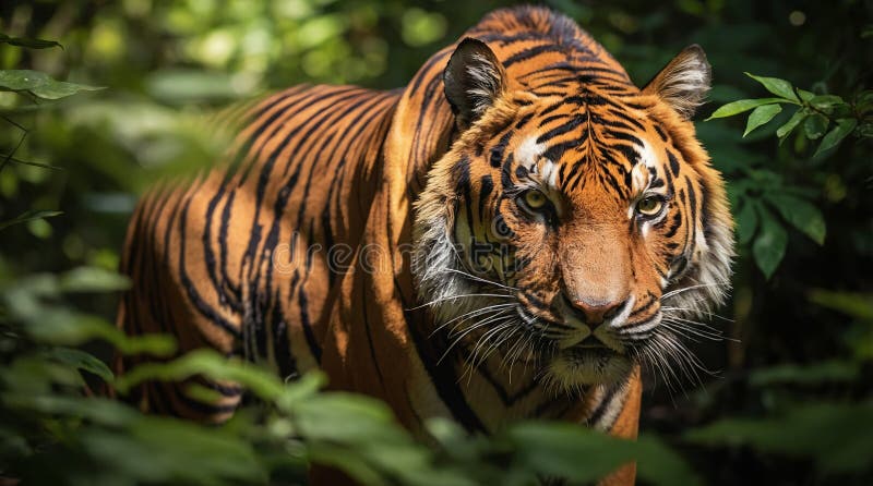 Majestic Tiger Roaming through Dense Jungle Foliage during the Day ...