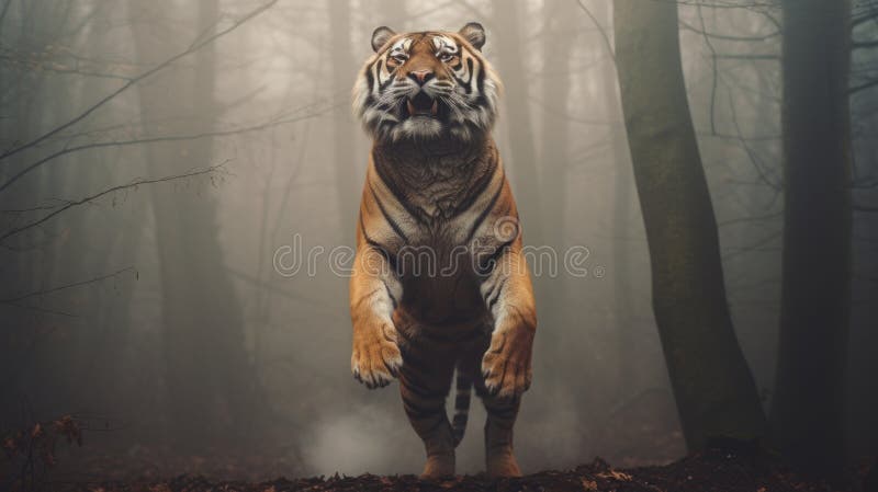 Majestic Tiger Running through Mist in Exaggerated Foreshortening Style ...