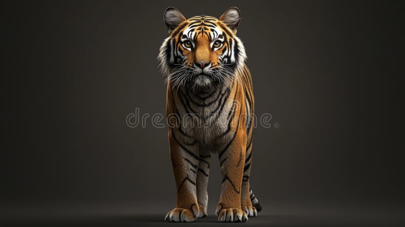 A Majestic Tiger Stands in a Dark Studio, Its Muscular Frame ...
