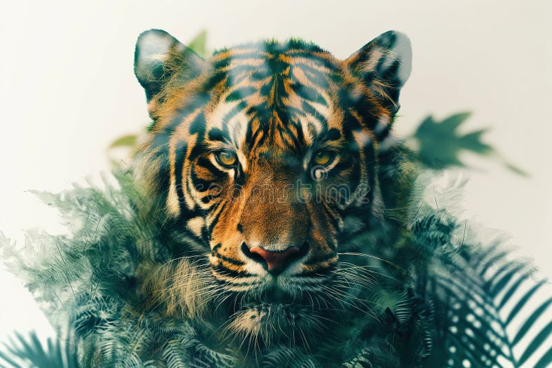 Majestic Tiger Staring Jungle Foliage Intense Wildlife Portrait Stock ...