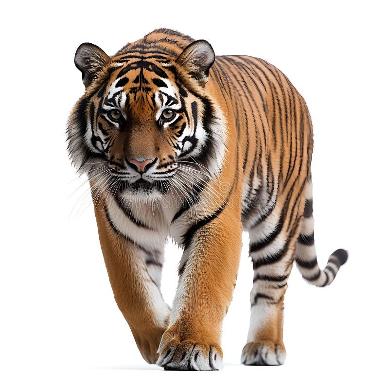 Majestic Tiger Walking Towards the Camera Isolated on White Background ...