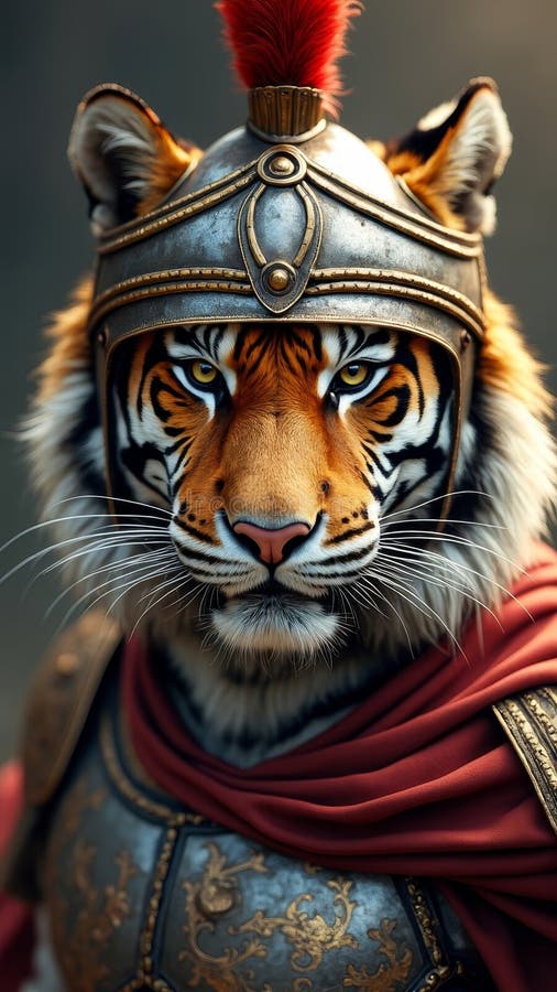 Majestic Tiger Warrior in Ancient Armor with Red Plume Stock Image ...