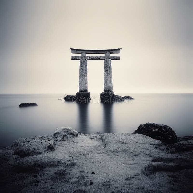 Majestic Torii Gate Reflected in the Lake. AI-generated Stock ...