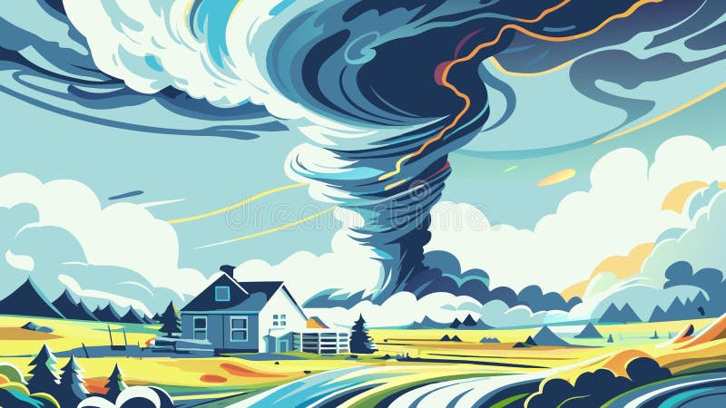 Majestic Tornado Approaching Countryside Landscape Illustration Stock ...