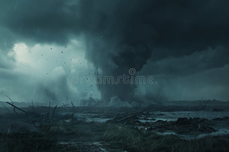 Majestic Tornado Sweeping Over Devastated Landscape in Storm Stock ...