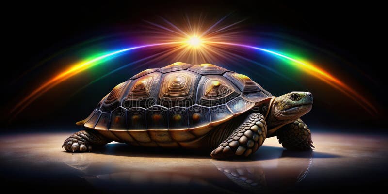 Majestic Tortoise Underneath a Vibrant Rainbow Arc and a Bright ...