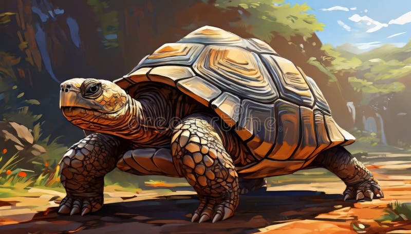 Majestic Tortoise Walking on a Sunny Path Stock Image - Image of animal ...