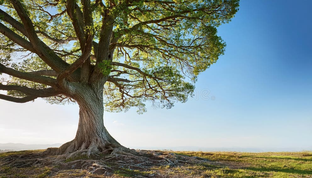 Majestic Tree with Deep Roots and Sprawling Branches Symbolizing Wisdom Stock Illustration ...