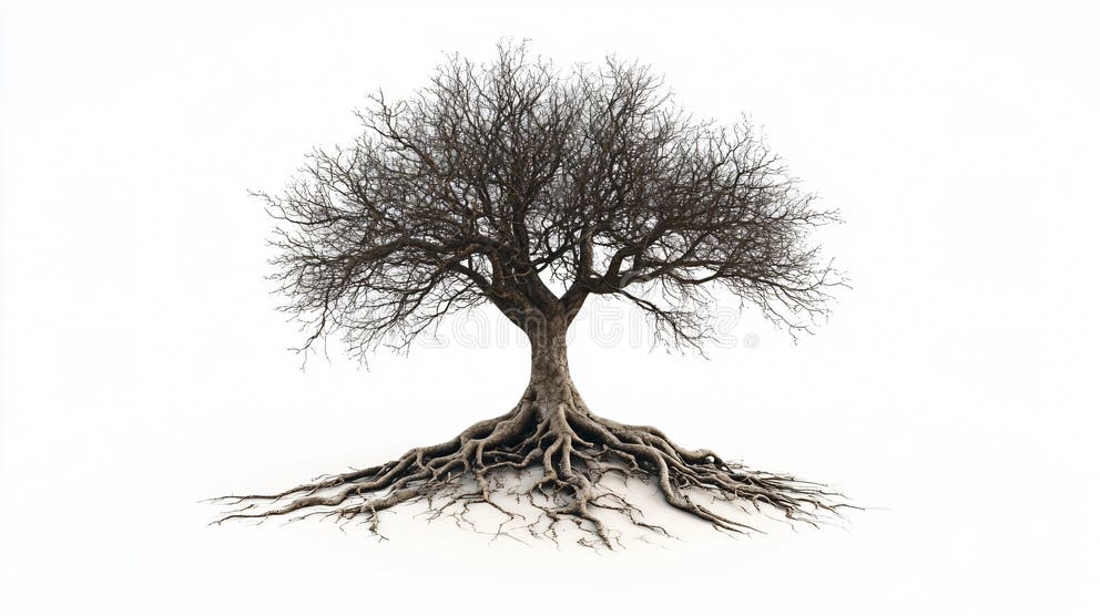 Majestic Tree with Exposed Roots on White Background for Design ...
