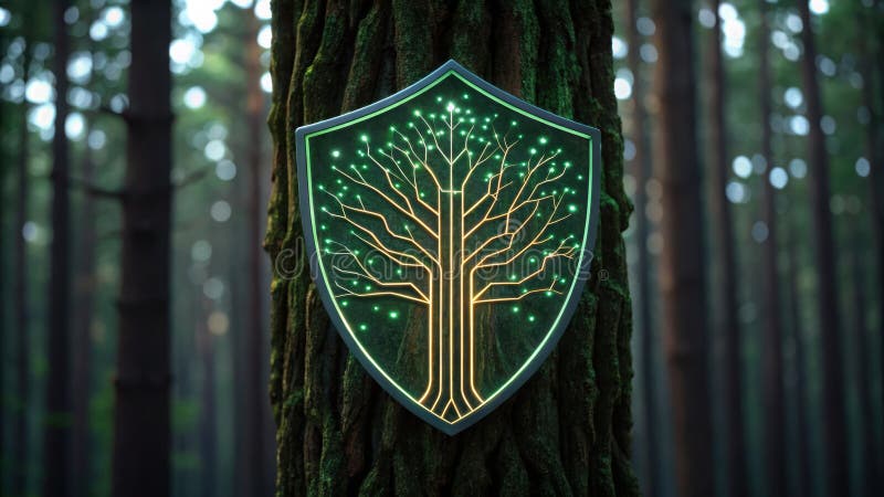 Majestic Tree with a Glowing Green Shield Representing Sustainability ...