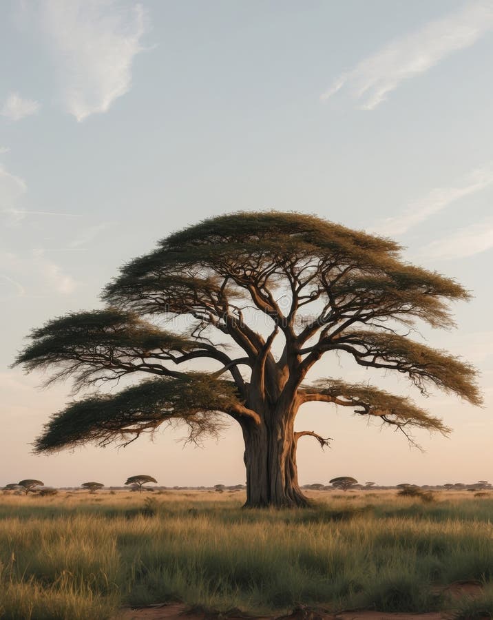 Majestic Tree in Golden Savannah Landscape Stock Photo - Image of ...