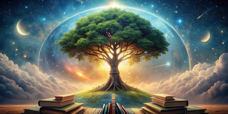 A Majestic Tree of Life Illuminated, Enveloped by Celestial Wonders ...