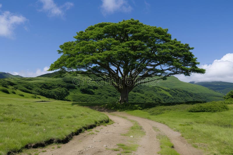 Majestic Tree in Lush Green Landscape Stock Illustration - Illustration ...