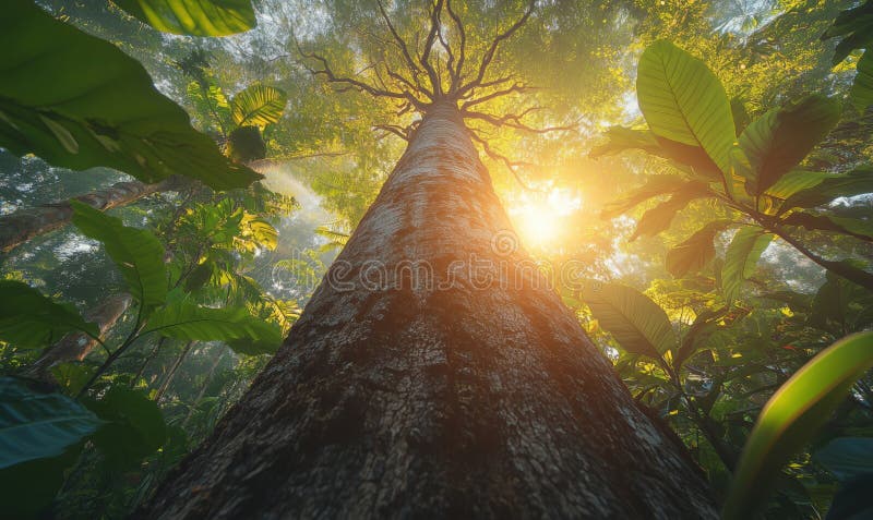 Majestic Tree Reaching Towards Sunlight in Lush Tropical Forest Stock ...